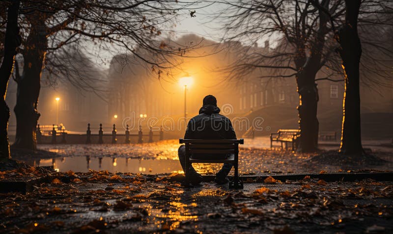 Person Seated Bench Under Streetlight Night Stock Photos - Free ...