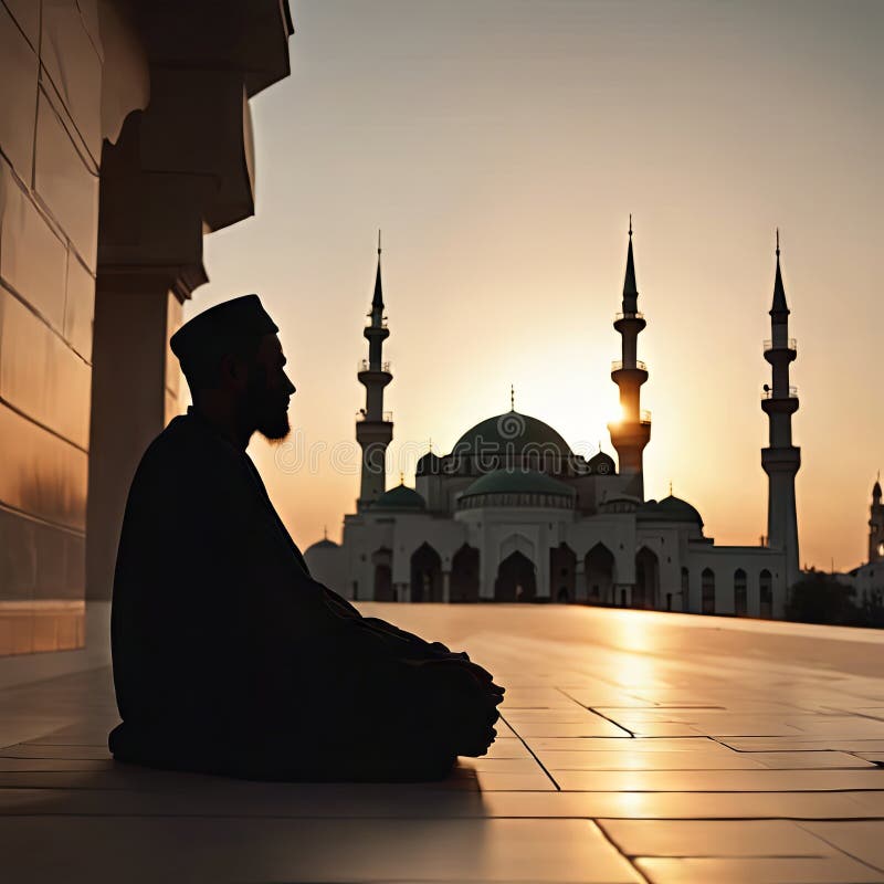 A Person is Sitting and Praying with a Sunset in the Background Stock ...