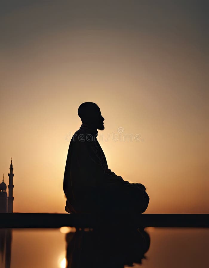 A Person is Sitting and Praying with a Sunset in the Background for Eid ...