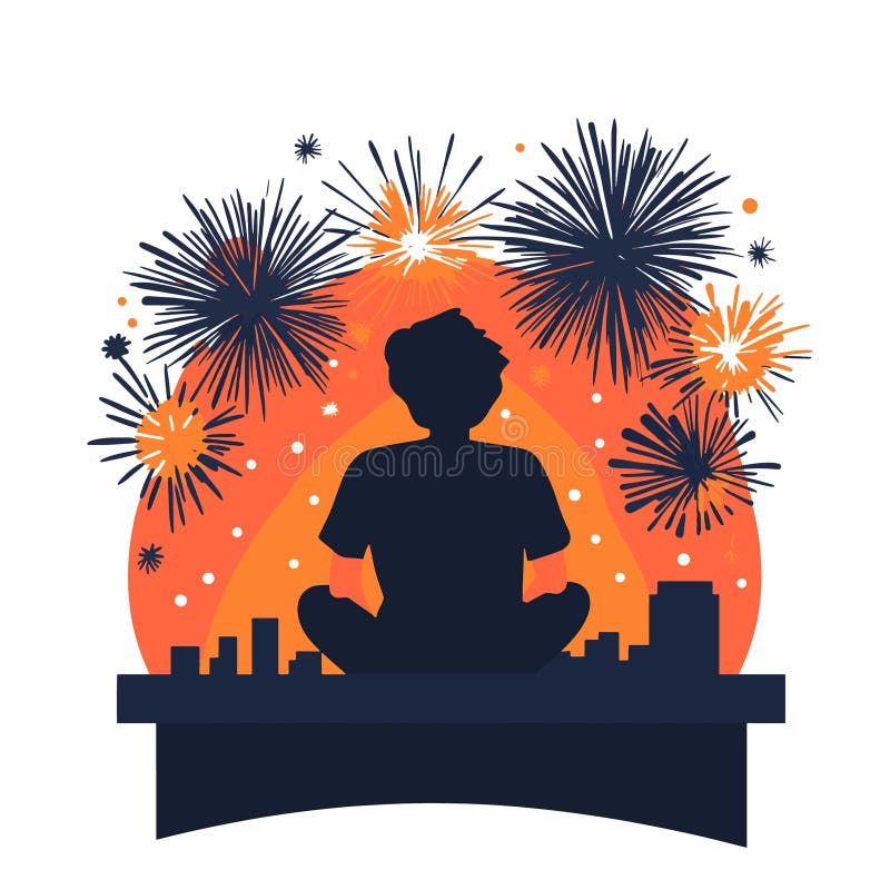 Person Sitting on a Rooftop Watching Fireworks Flat Vector Stock ...