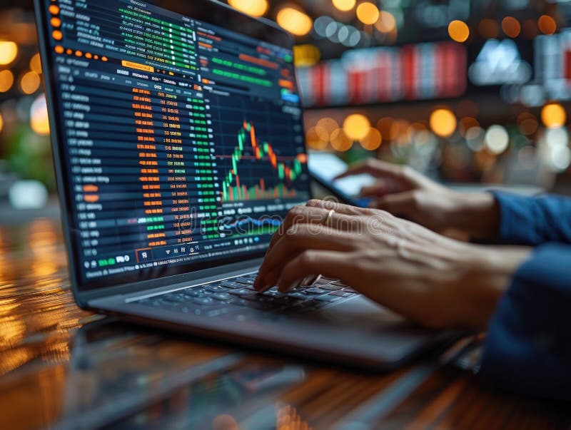 Person Working on Laptop at Table. Generative AI Stock Image - Image of ...