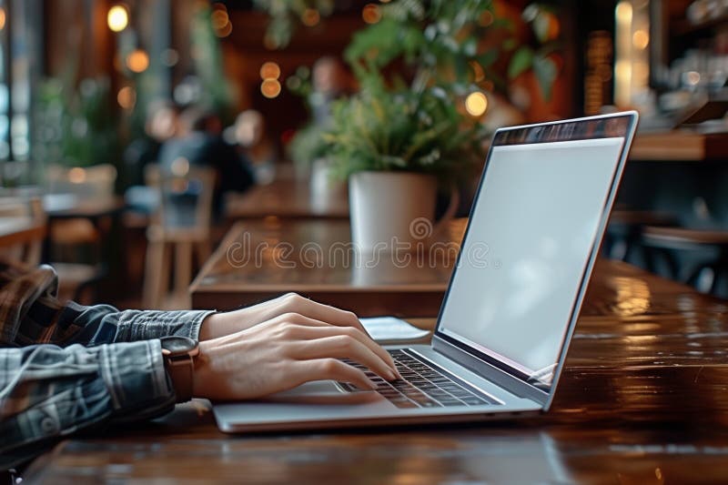 Person Sitting at Table Using Laptop Computer Stock Photo - Image of ...