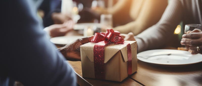 Person Sitting at Table with Wrapped Present Stock Photo - Image of ...