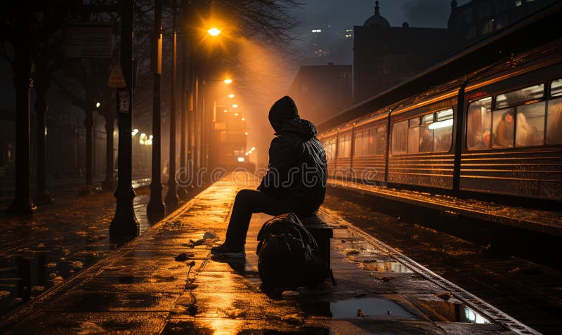 Person Sitting on Train Platform at Night Stock Photo - Image of travel ...