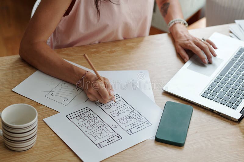 Designing User Interface on Digital Tablet in Office Stock Photo ...