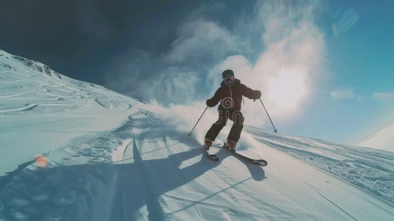 A Person Skiing Down a Snowy Mountain Slope, Compact and ...