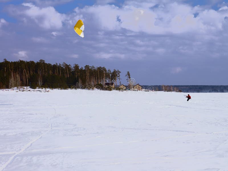 The Person Skiing with a Parachute Stock Image - Image of parachute ...
