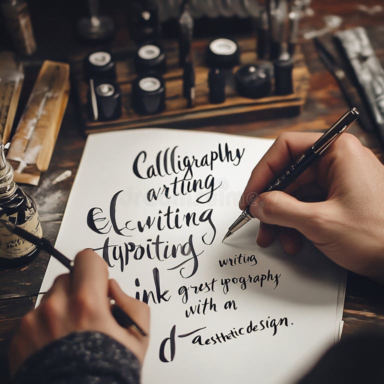 A Person Skillfully Practicing Calligraphy on White Paper Using a Pen ...