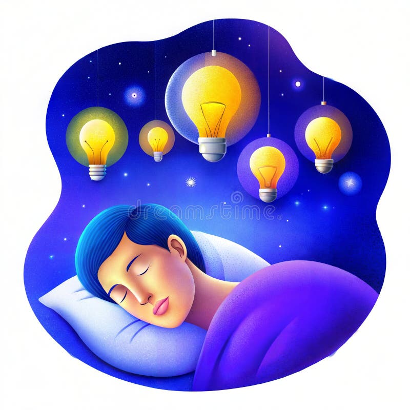 Person Sleeping Lightbulbs Bright Ideas Float Above Head, Inspiration ...