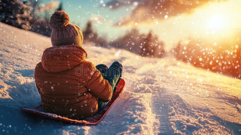 A Person Sliding Down a Snowy Hill on a Sled during Stock Illustration ...