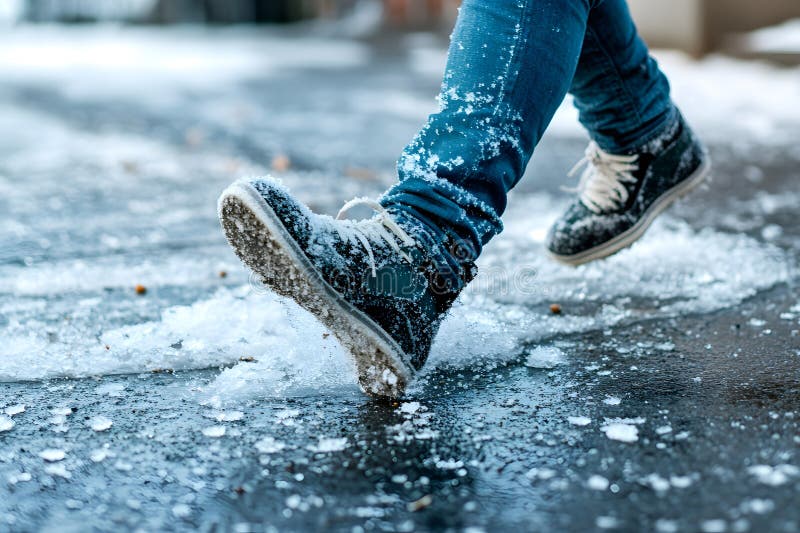 A Person Slipping on an Icy Sidewalk, Falling and Hurting Themselves ...