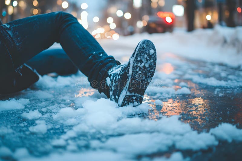 A Person Slipping on an Icy Sidewalk, Falling and Hurting Themselves ...