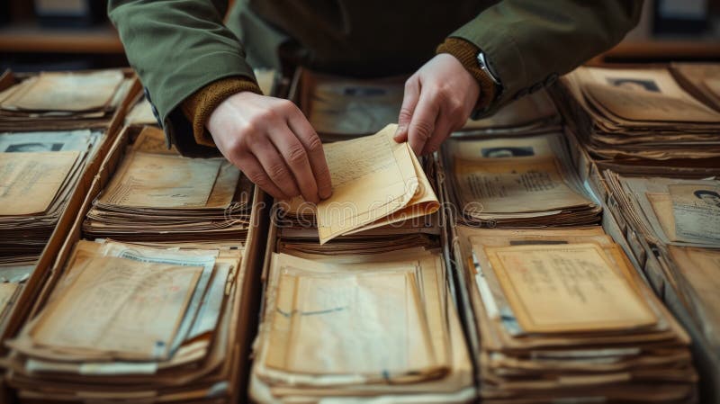 A Person is Sorting through Old Documents in a Pile, AI Stock Photo ...