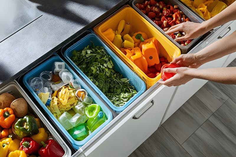 A Person Sorts Food Waste into Different Bins Stock Image - Image of ...