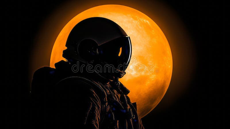 Person in a Space Suit Standing in Front of a Yellow Moon Stock ...