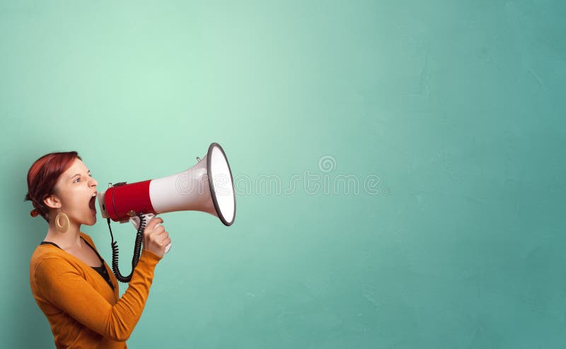 Person holding megaphone stock photo. Image of announcement - 157138664