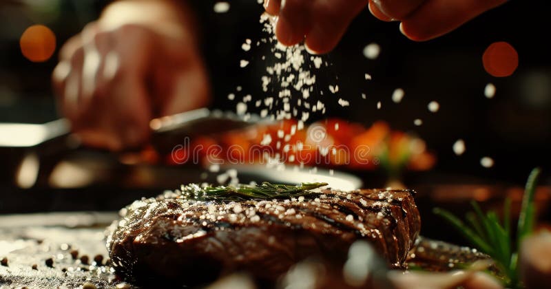 A Person Sprinkling Salt on a Piece of Meat . Stock Illustration ...