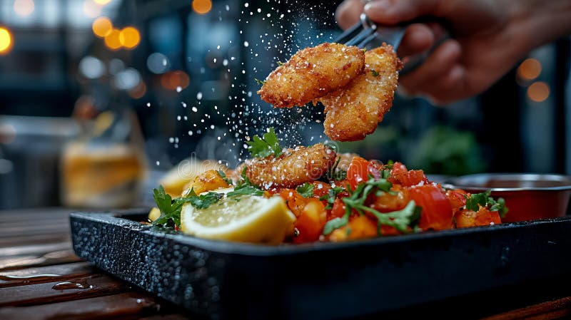 A Person Sprinkling Salt on a Plate of Food Stock Photo - Image of salt ...