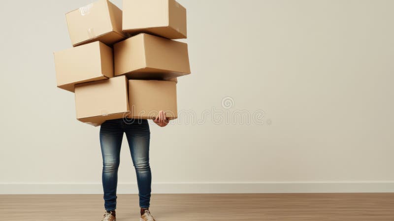 A Person with a Stack of Boxes on Their Head, AI Stock Photo - Image of ...