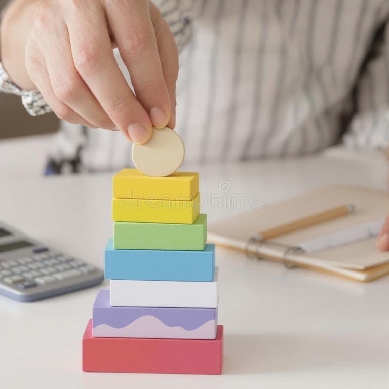 A Person is Stacking Blocks on Top of Each Other Stock Illustration ...
