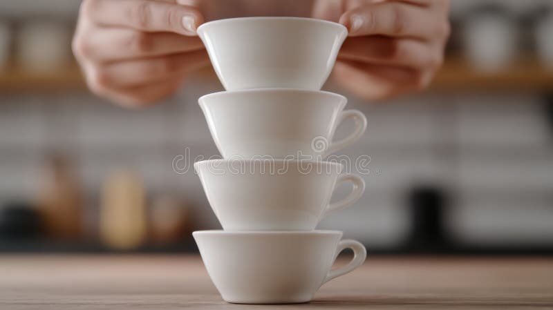 A Person Stacking Cups on Top of Each Other in a Pyramid, AI Stock ...