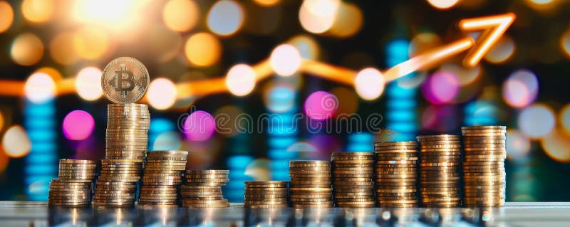 Person Stacking Gold Coins with Glowing Upward Arrow Chart Stock Image ...
