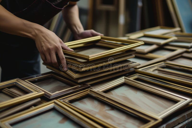 Person Stacking Multiple Empty Frames Artfully Stock Image - Image of ...