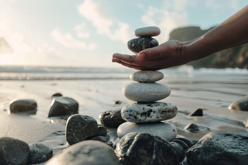 Person Stacking Rocks in a Stack Stock Illustration - Illustration of ...