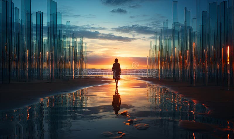 Person Standing on Beach at Sunset Stock Image - Image of contemplation ...