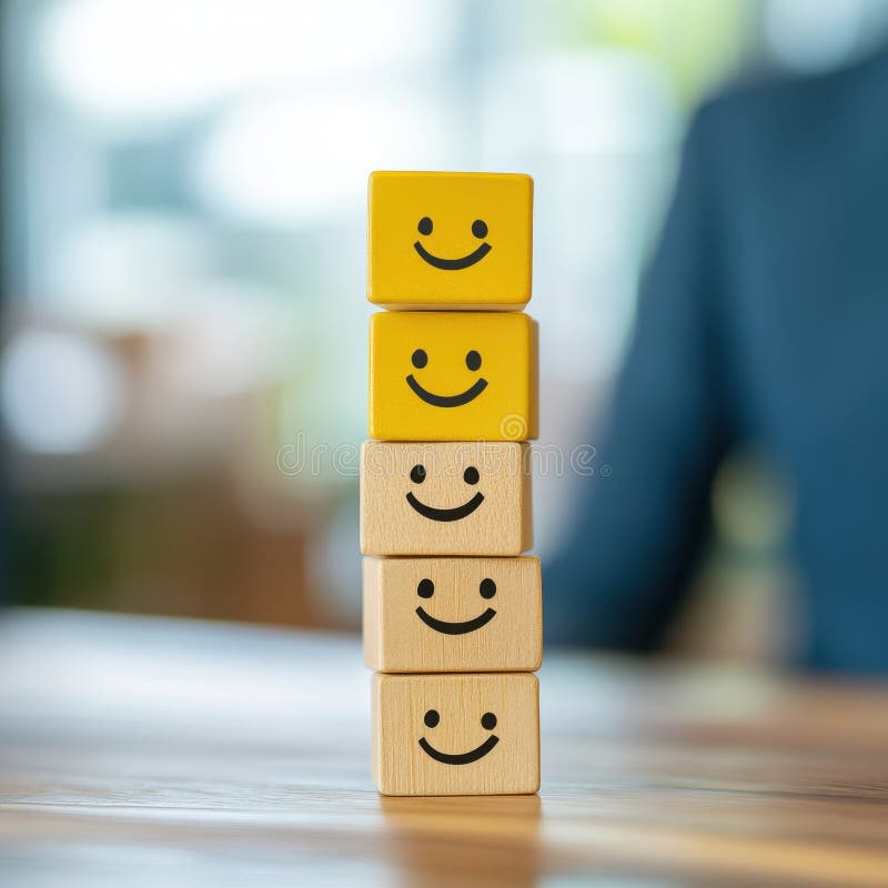 Person Standing Behind Stack of Wooden Blocks with Smiley Faces ...
