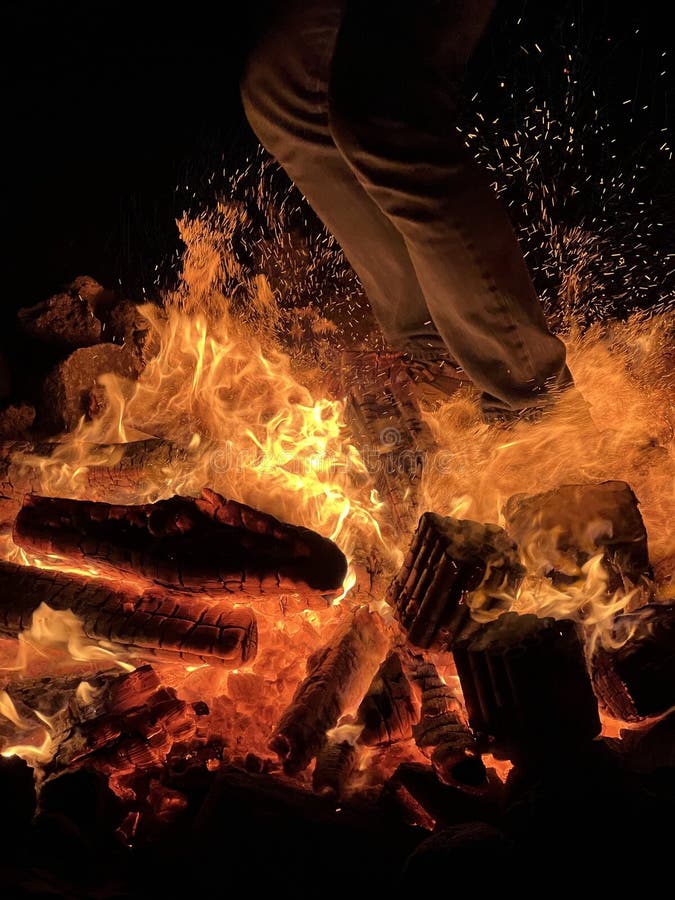 Person Standing on a Burning Wood with Flames Stock Image - Image of ...