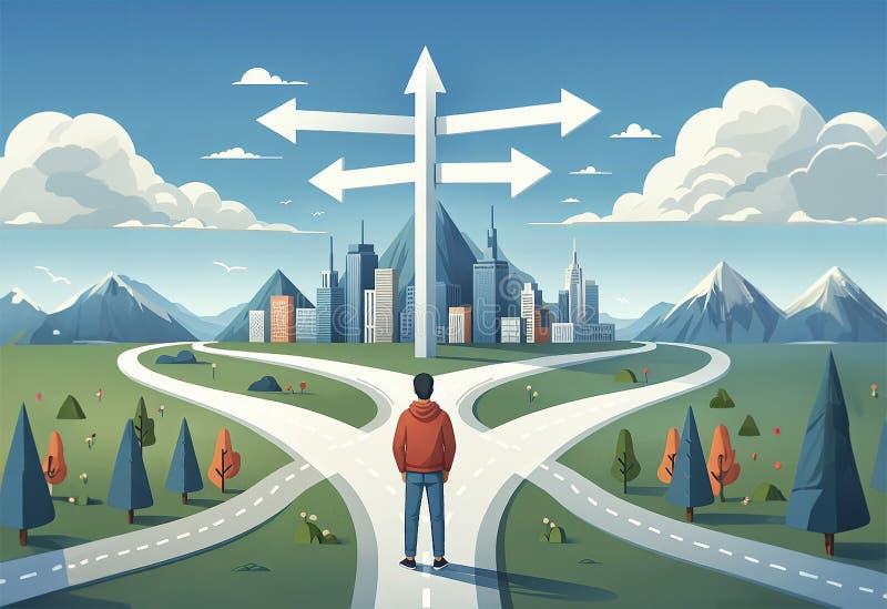Generated Image a Person Standing at a Crossroads, Stock Illustration ...
