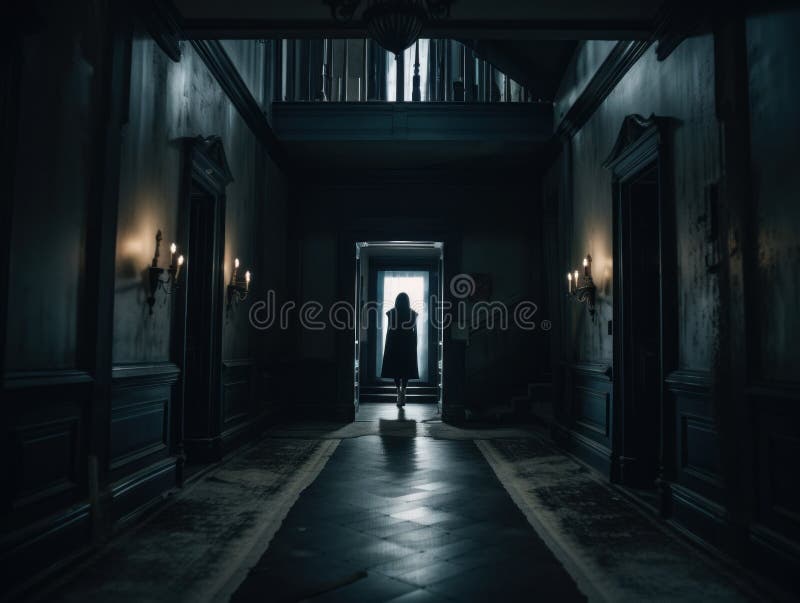 A Person is Standing in a Dark Hallway. Generative AI Image. Stock ...