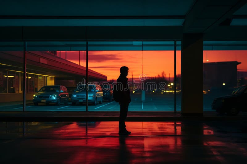 A Person Standing in Front of a Building at Sunset Stock Illustration ...