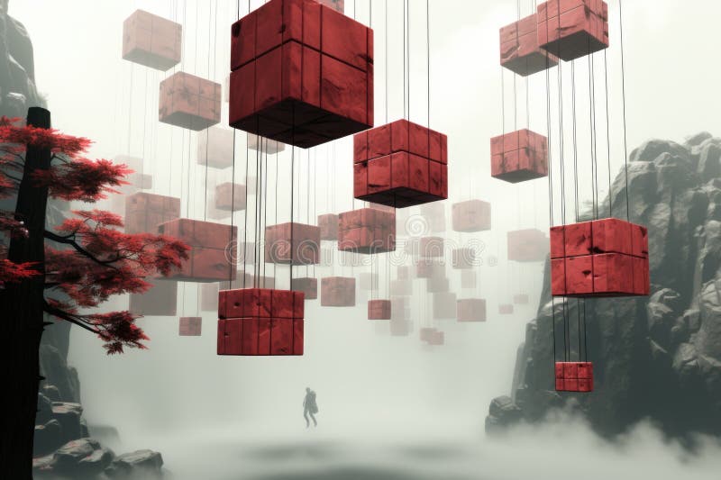 A Person Standing in Front of a Bunch of Red Cubes. Generative AI Image ...