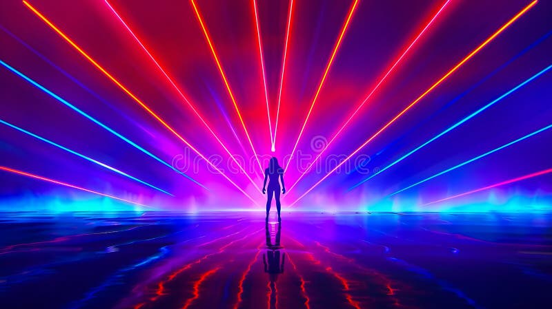 A Person Standing in Front of a Colorful Light Show Stock Image - Image ...