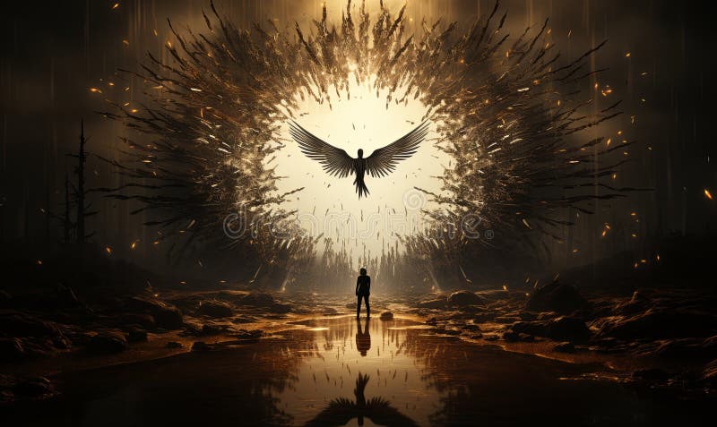 Person Standing in Front of Giant Bird Stock Illustration ...