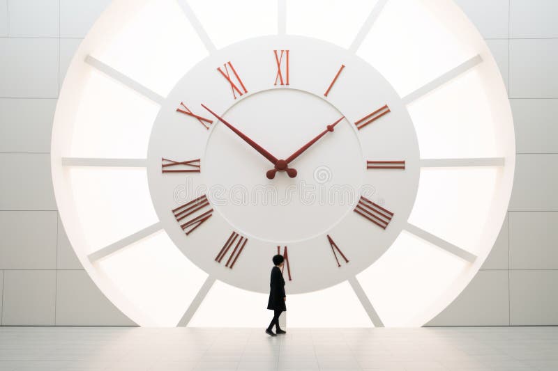 A Person Standing in Front of a Large Clock Stock Illustration ...