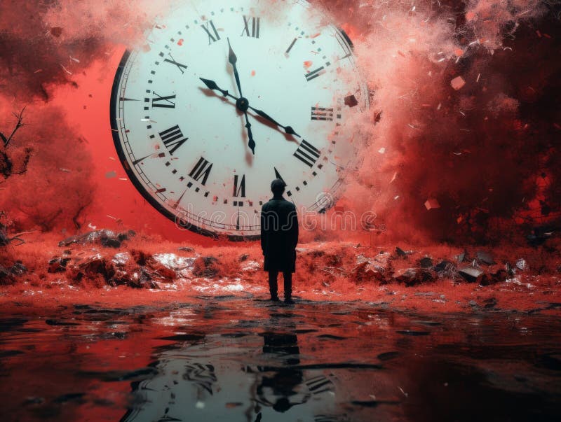 A Person Standing in Front of a Large Clock Stock Illustration ...