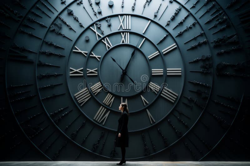 A Person Standing in Front of a Large Clock Stock Illustration ...