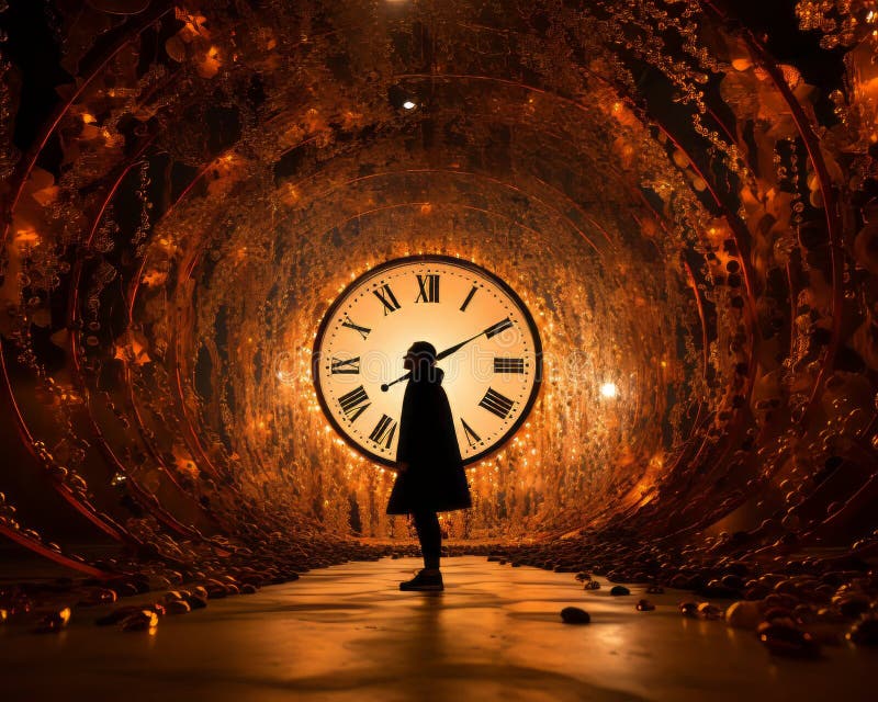 A Person Standing in Front of a Large Clock Stock Illustration ...