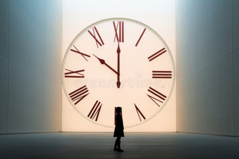 A Person Standing in Front of a Large Clock Stock Illustration ...