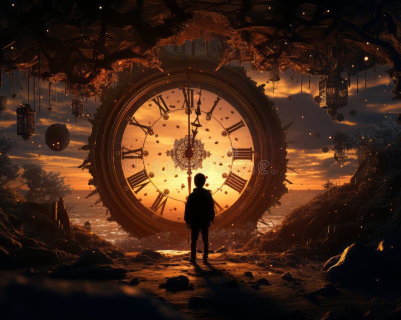 A Person Standing in Front of a Large Clock Stock Illustration ...