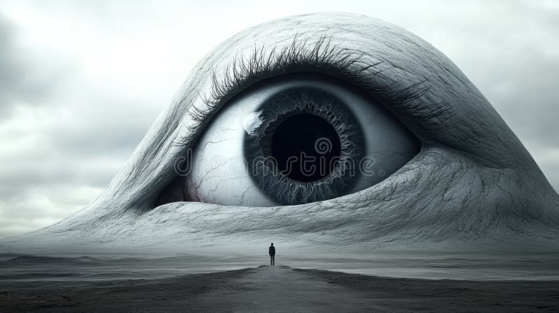 A Person Standing in Front of a Large Eye on the Ground, AI Stock Photo ...