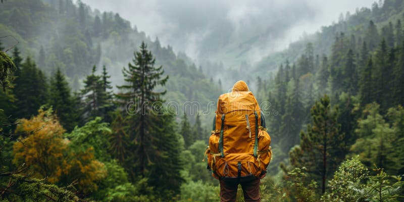 Person with Backpack Standing at Mountain Stock Photo - Image of ...