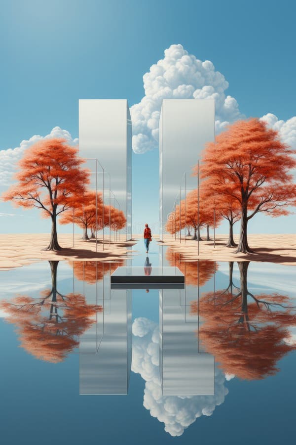 A Person Standing in Front of a Mirror with Trees. Generative AI Image ...