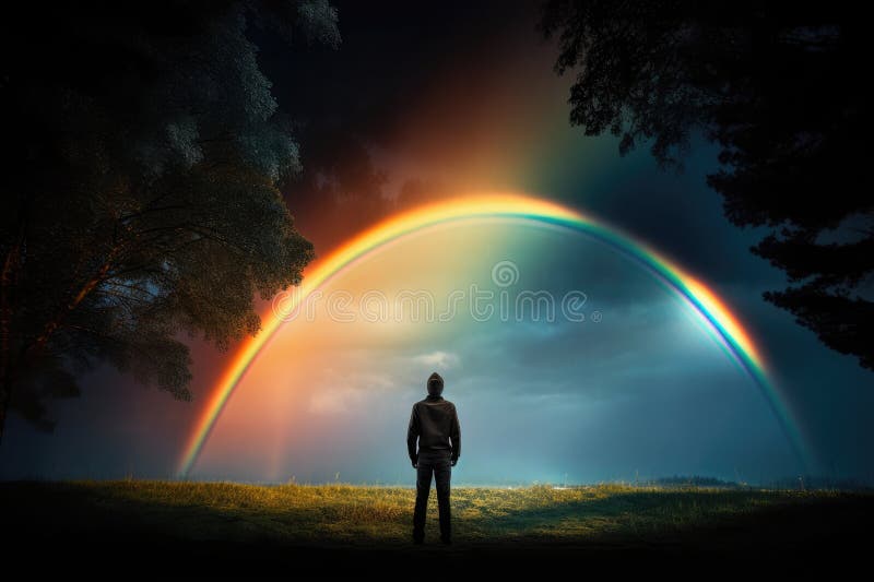 Person Standing in Front of a Rainbow, Representing Hope and the ...