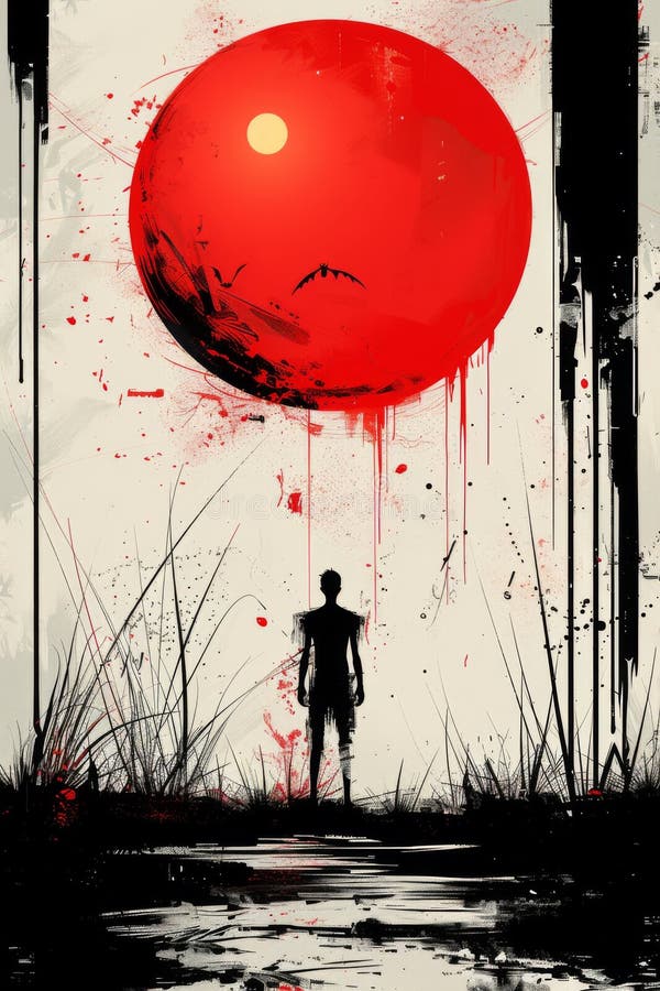A Person Standing in Front of a Red Ball with Blood Splatter, AI Stock ...