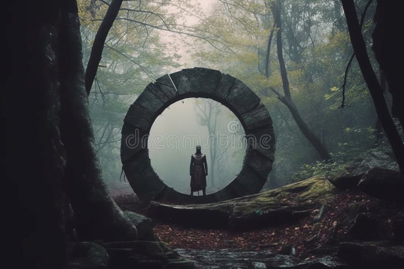 A Person Standing in Front of a Stone Circle in the Woods Stock ...
