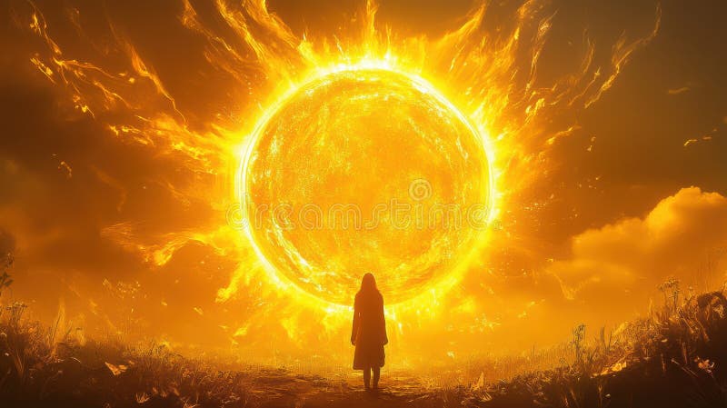 A Person Standing in Front of a Sun Stock Illustration - Illustration ...